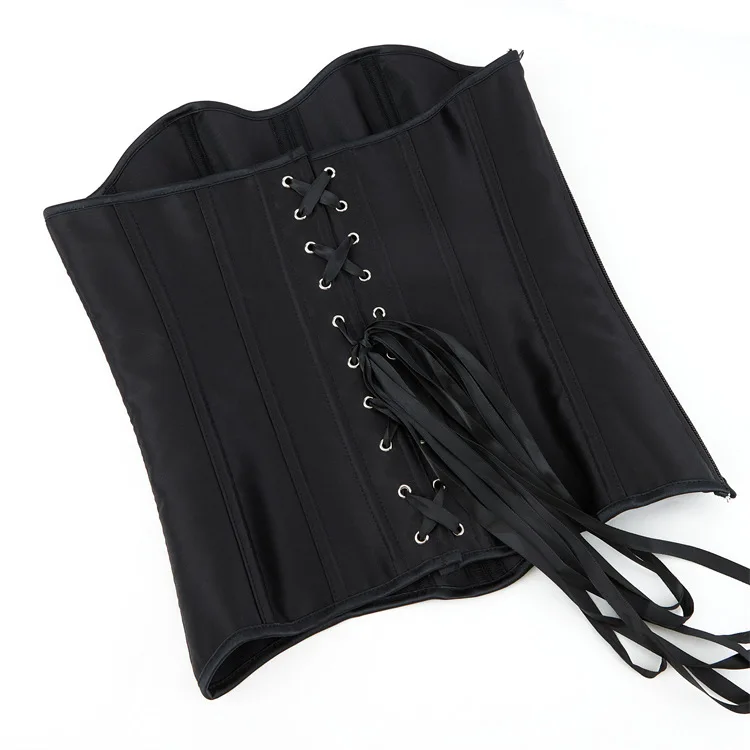Alibaba.com: Black Satin Overbust Corset Top with Lace-Up & Side Zipper ...