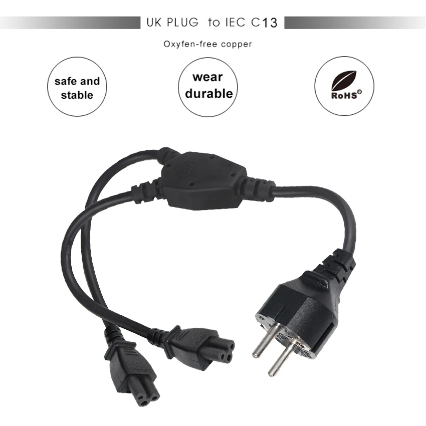 European 3 Pin Iec Power Cord C5 Y Splitter Power Adapter Eu Ac ...