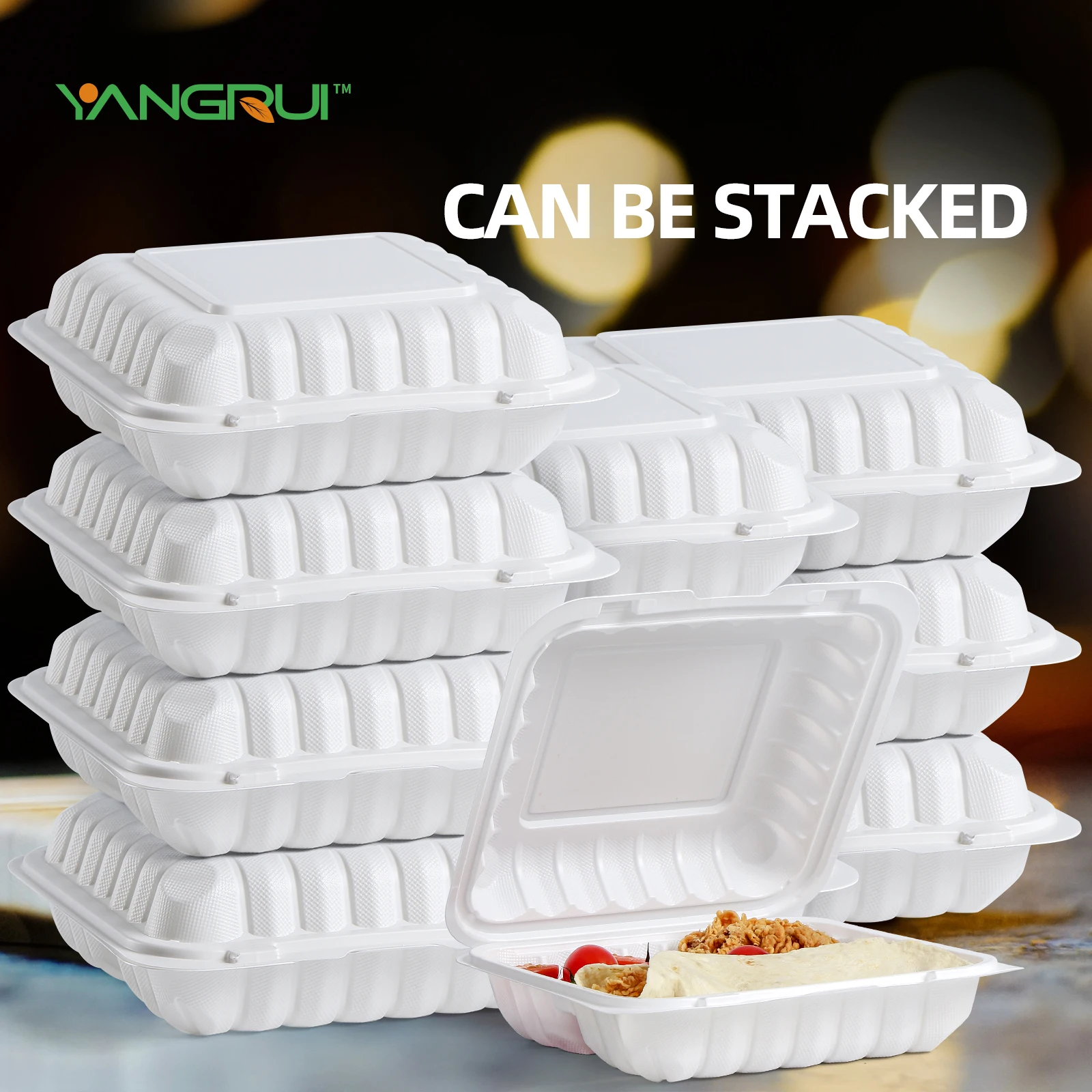 8x8" 3-compartment Eco-friendly Clamshell To Go Box Mineral Filler ...