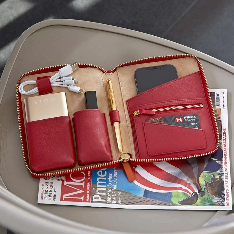 Large Capacity Small Leather Tech Carry case Document Holder Zipper ...