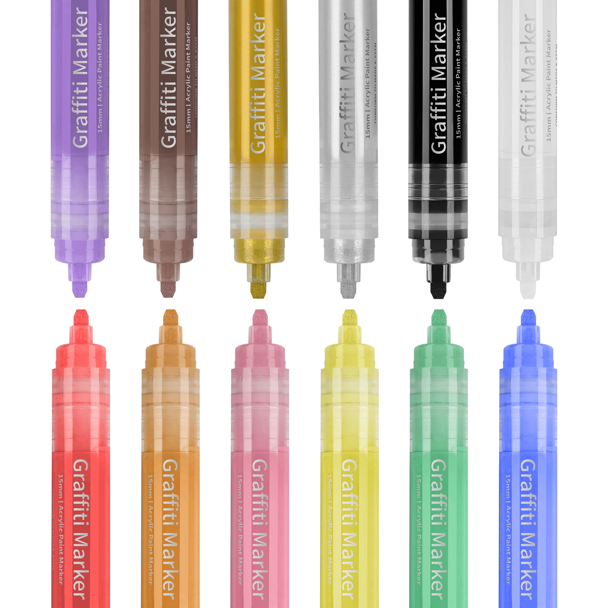 15mm Jumbo Felt Tip Graffiti Markers - 12 Colors Acrylic Paint Pens