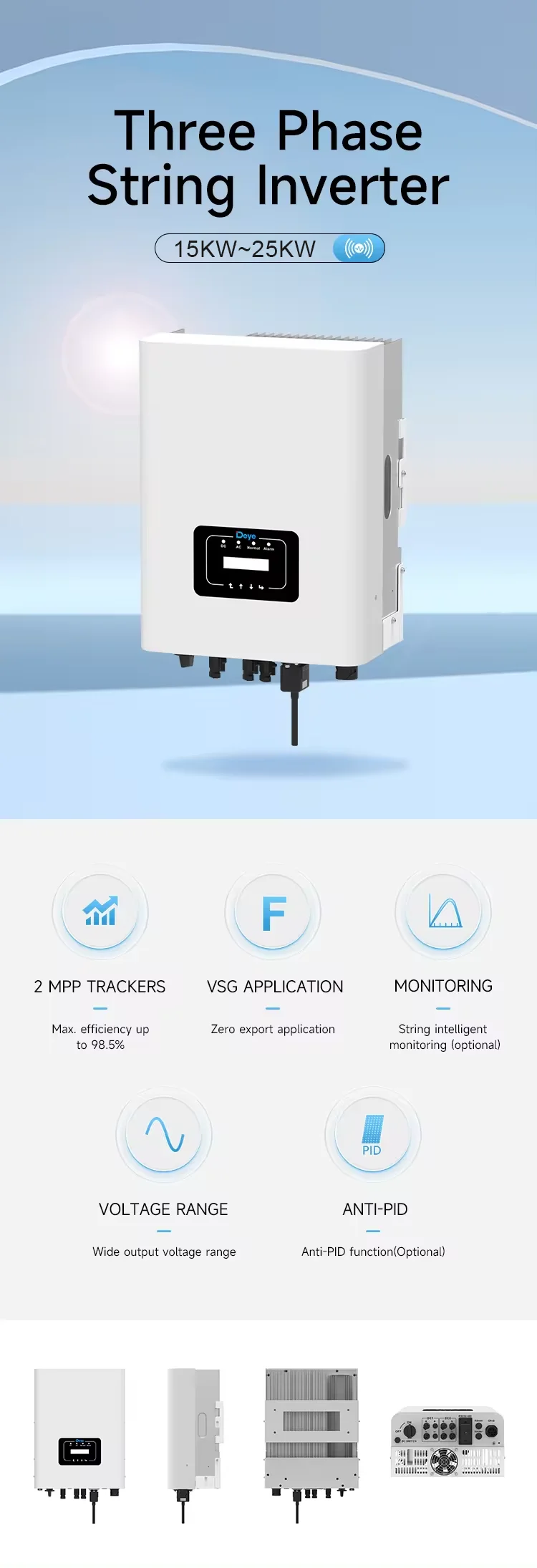 Deye 3 Phase 380w Grid Tie 15kw 20kw 22kw 25kw Hybrid Solar Inverter ...