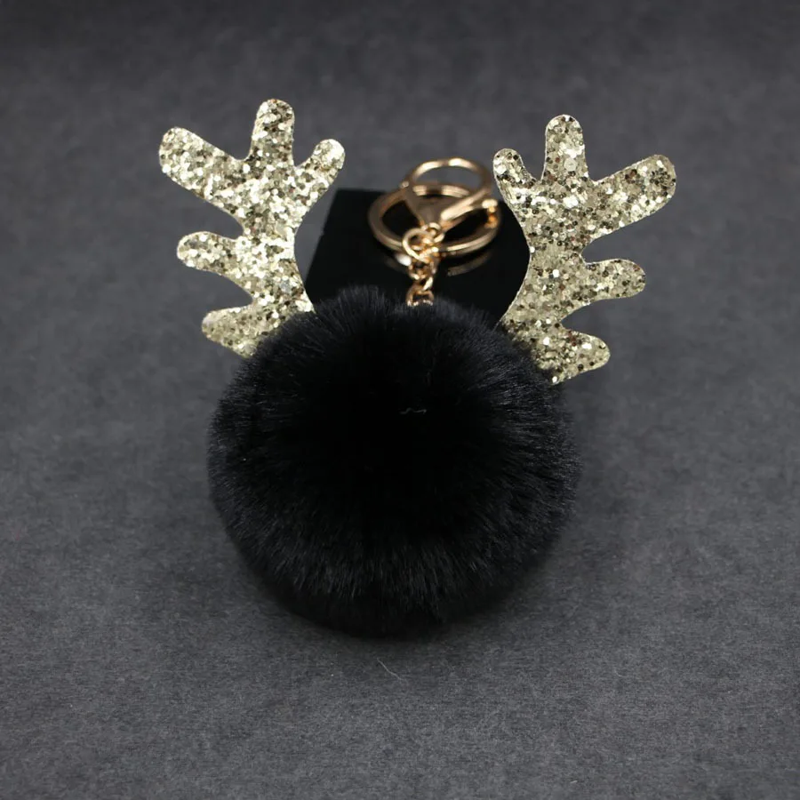 Christmas Gift Artificial Rabbit Fur Ball Plush Fuzzy Fur Key Chain Pom ...
