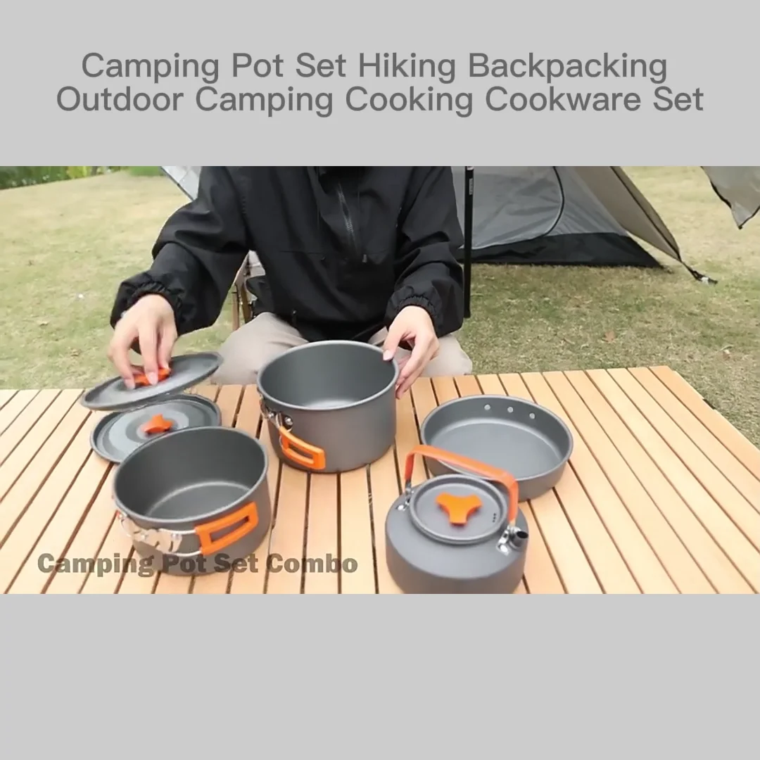 Outdoor Cooking Pot Pans Portable Camping Cookware Mess Kit 3 In 1 ...