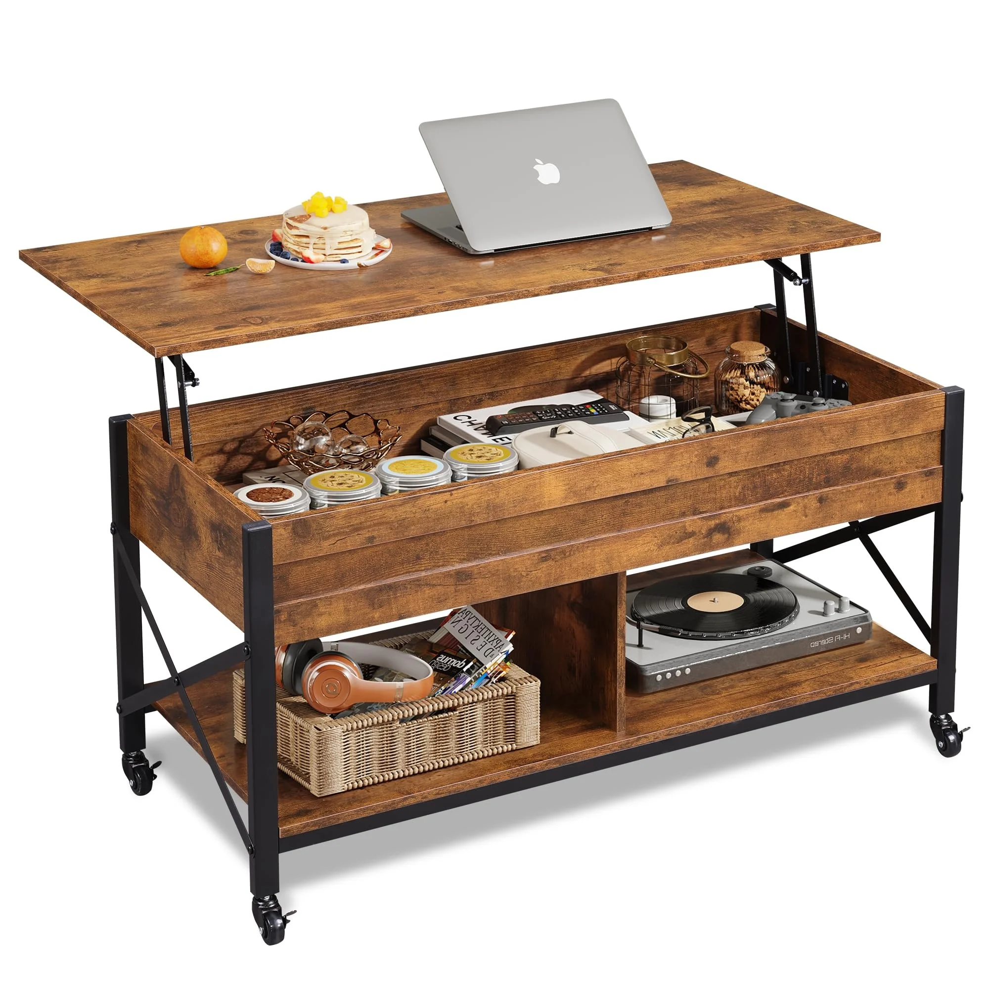 Multifunctional pop up Tea Center Table adjustable extendable wood Lift ...