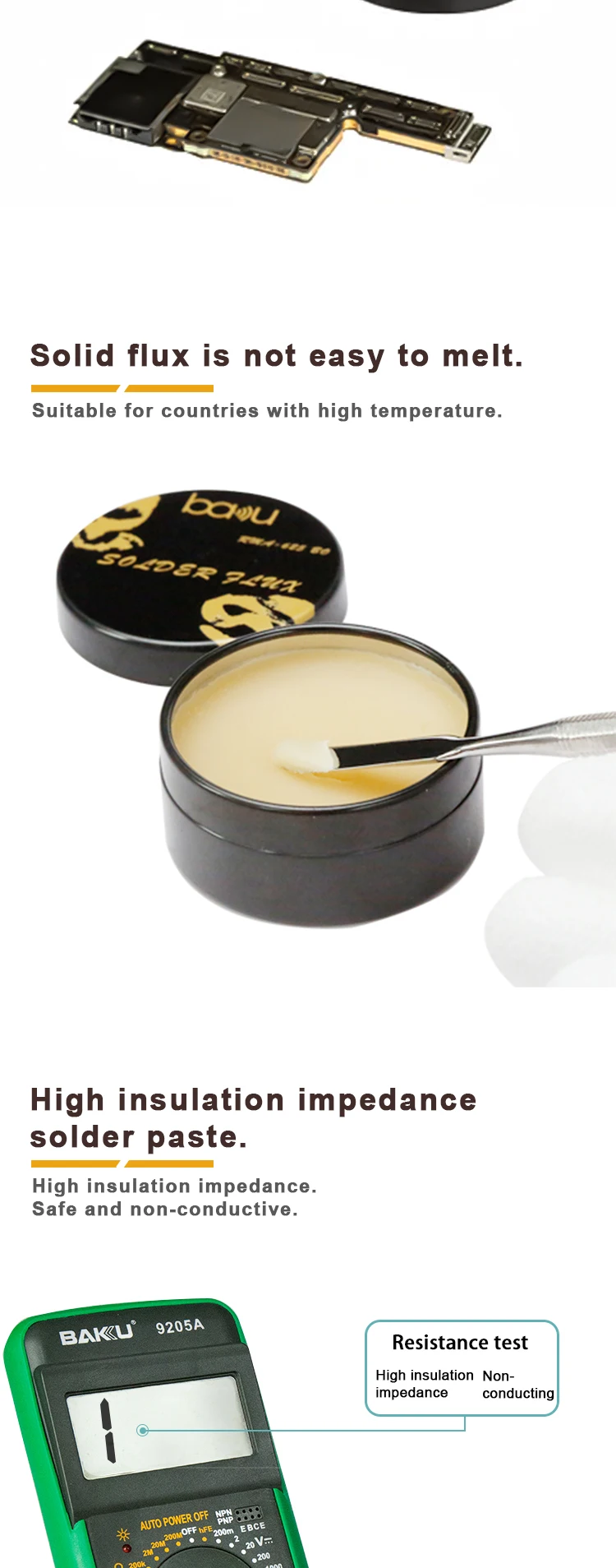 Baku Smt Lead Free Solder Paste Flux Paste Ic Rma-625 No-clean Bga Flux - Buy Smt Lead Free ...