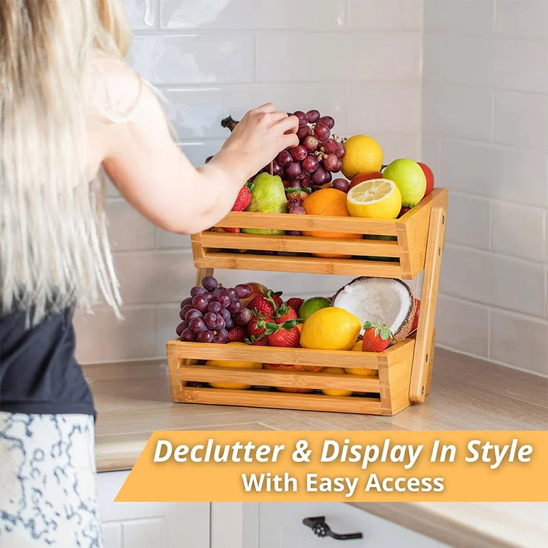 2-Tier Bamboo Fruit and Vegetable Storage for Counter Vegetable Holder ...