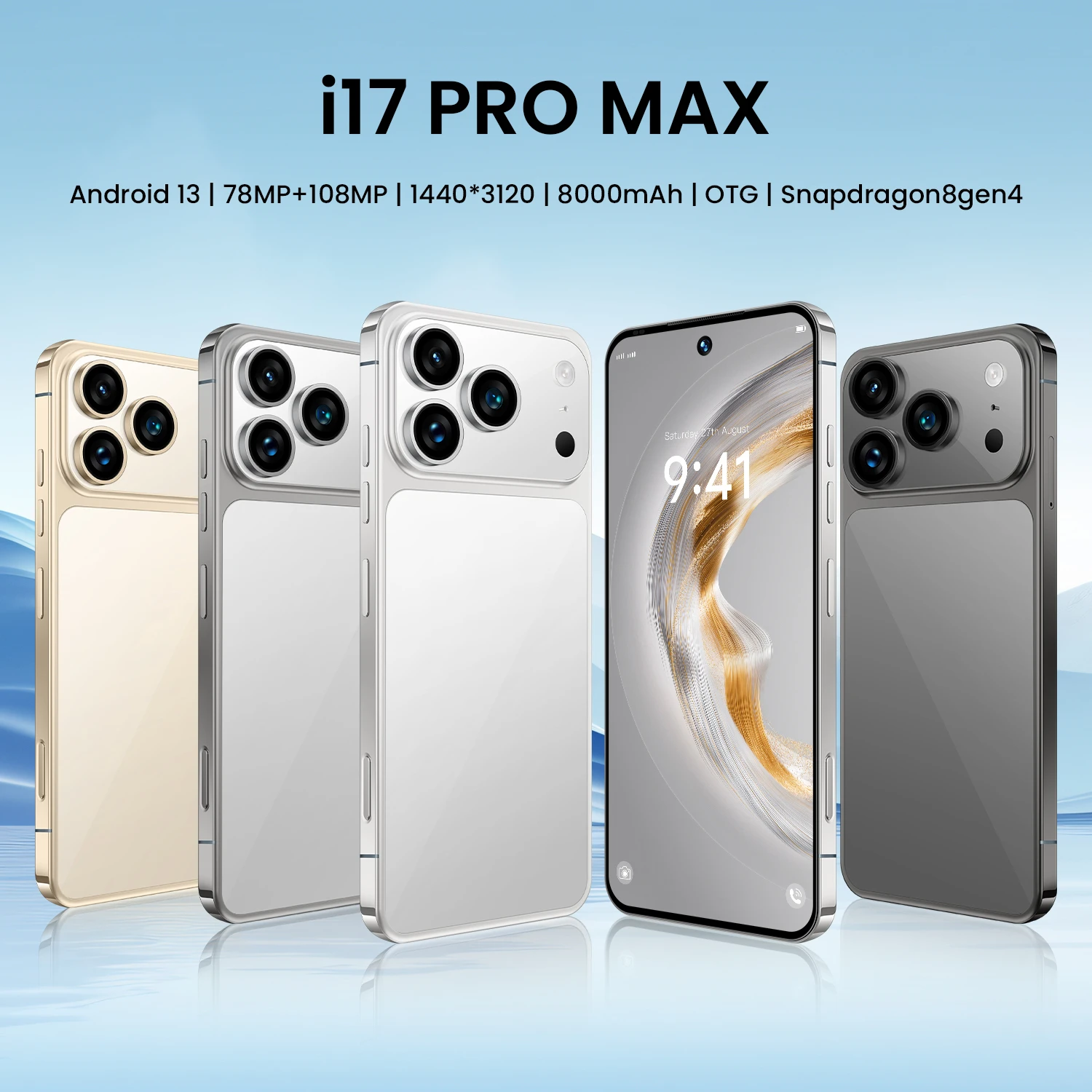 Arrival Original I17 17 Pro Max 5G Smartphone 144Hz 7.3 Display 108MP ...