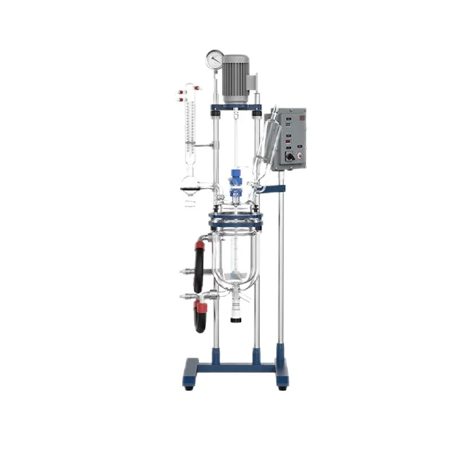 Lab Scale Two-layer Jacketed Vacuum 5l Glass Reactor Explosion Proof ...