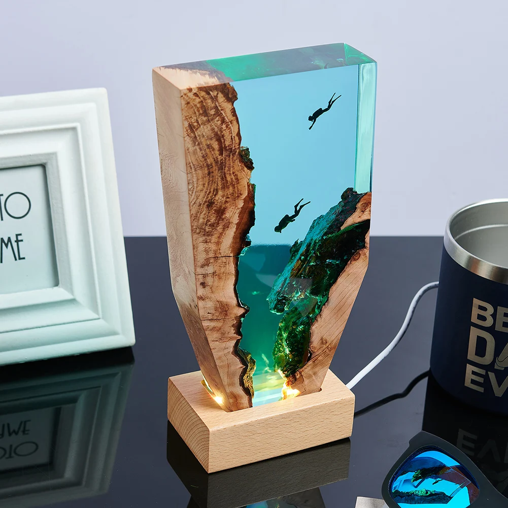 Modern Ocean Diving Resin Wooden Desk Lamp Led Light Source Creative ...