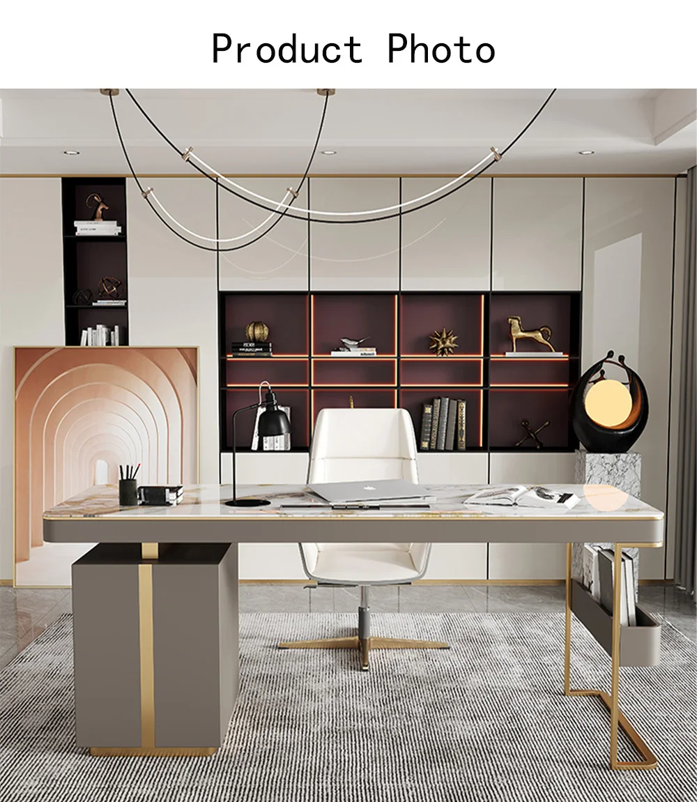 Luxury Office Computer Table - Marble Top & Metal Frame