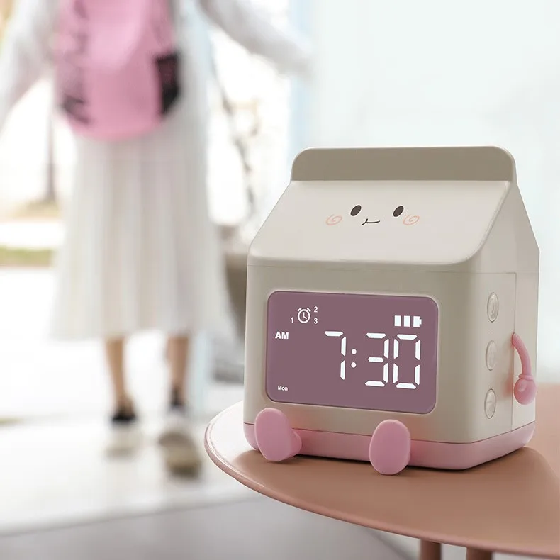Cartoon Milk Box Digital Alarm Clock Square Electronic Children's Desk ...