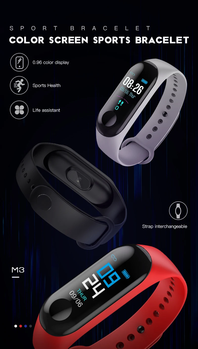 M3 Plus Smart Band Smart Band 0.96 Inch Fitness Tracker Heart Rate ...