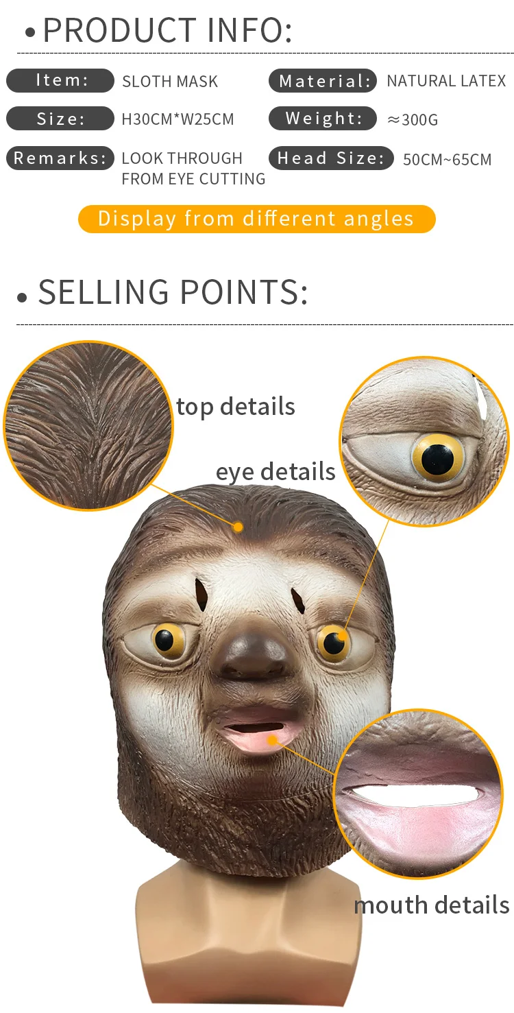 Realistic Zootopia Sloth Latex Mask Movie Cosplay Full Head Animal Mask ...