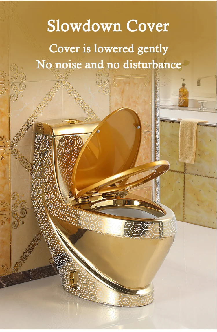 Plating Gold Color One-Piece Toilet Bowl Set & Pedestal Sink