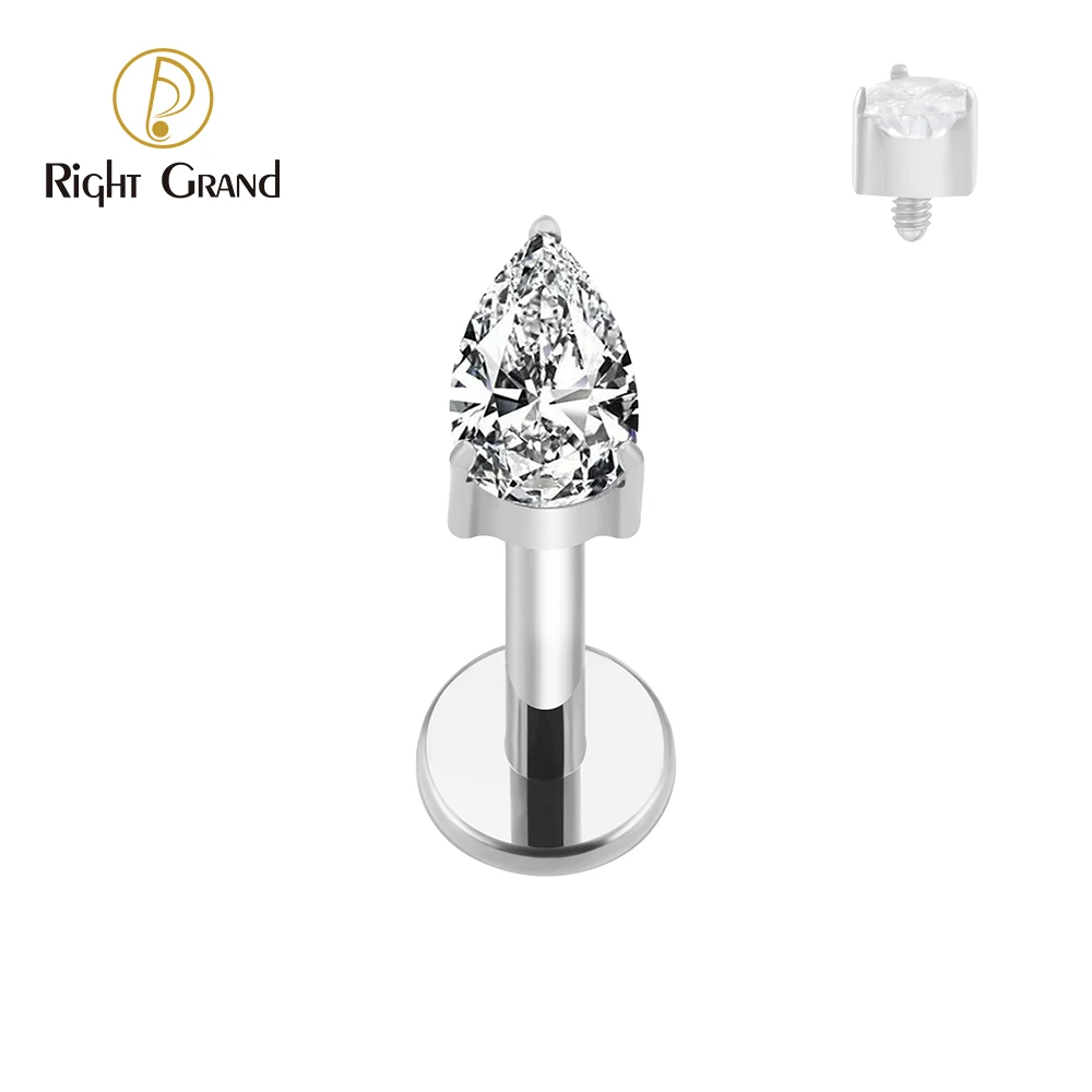 Right Grand Astm F136 Titanium Teardrop Waterdrop Cz Internally ...