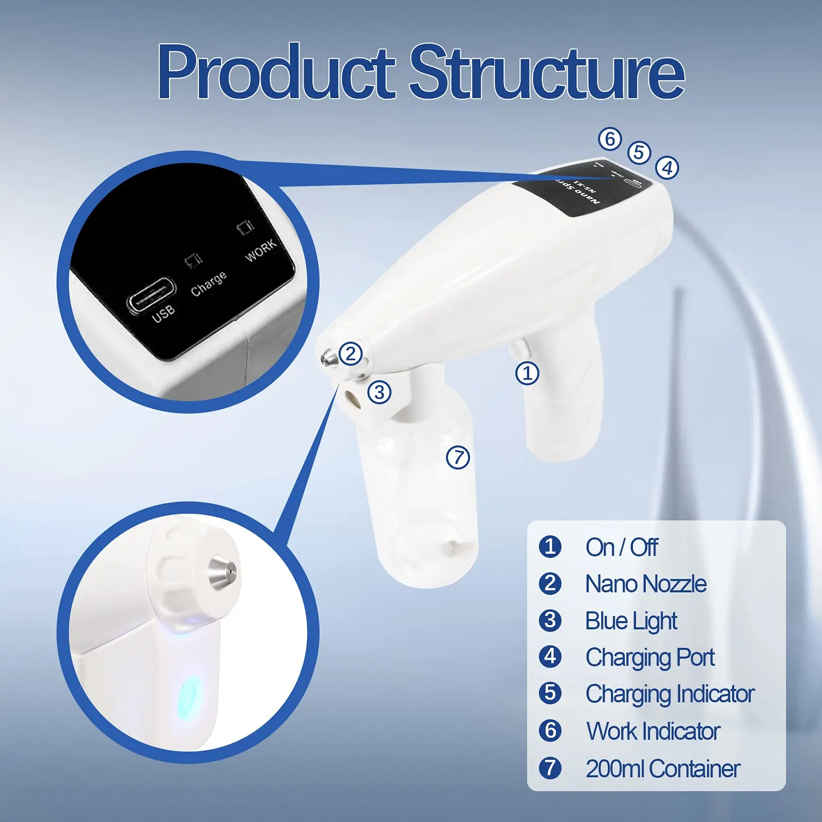 Home Car Use Spray Gun Nano Blue Light Spray Gun,K6 Nano Atomizing ...