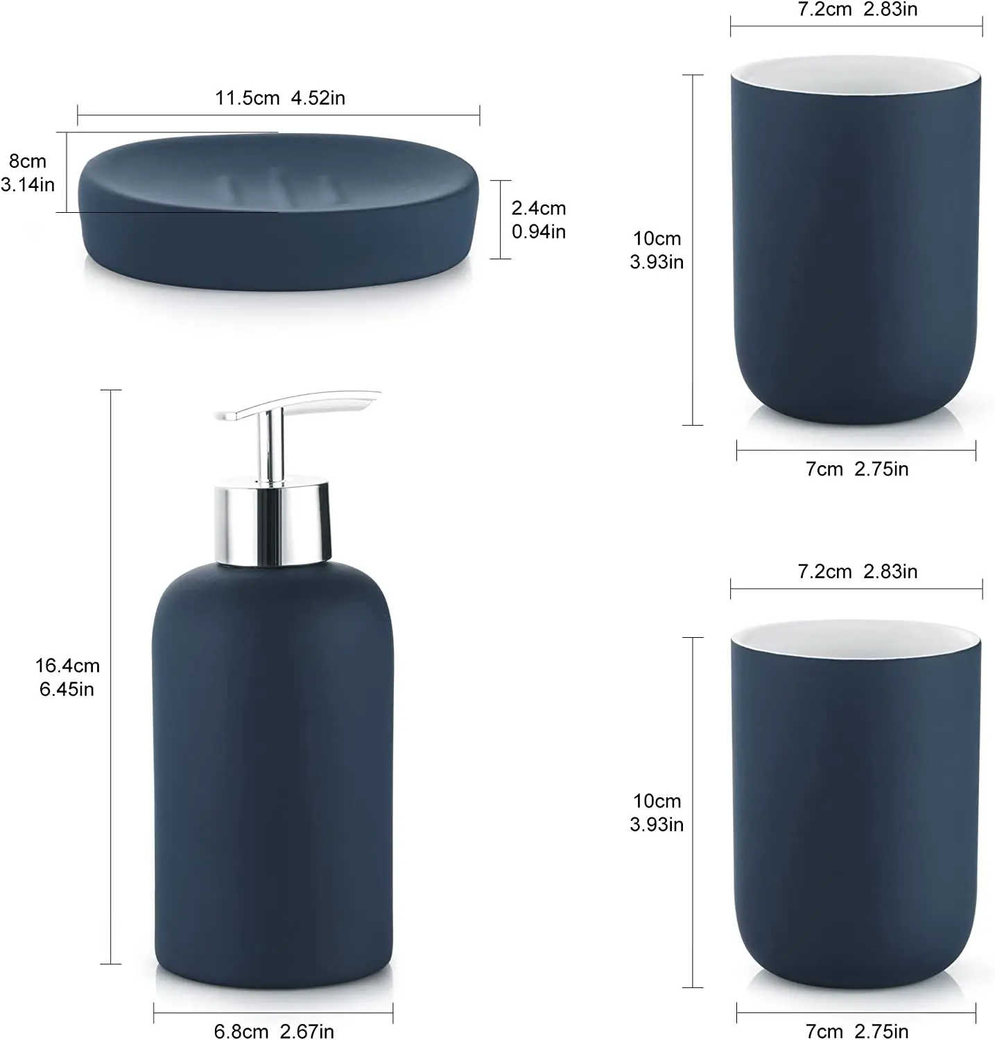 Blue Ceramic Bathroom Accessories Set 4 Pieces Porcelain Accessory Set ...