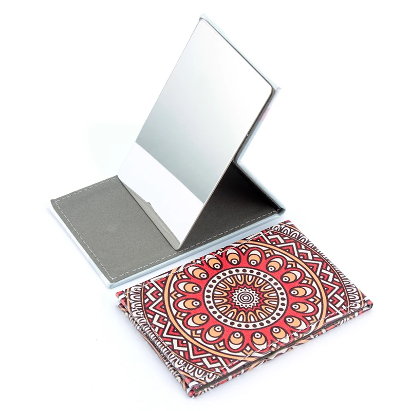 Custom Logo Design Stainless Steel Mirror 110*70mm Foldable Pu Leather ...