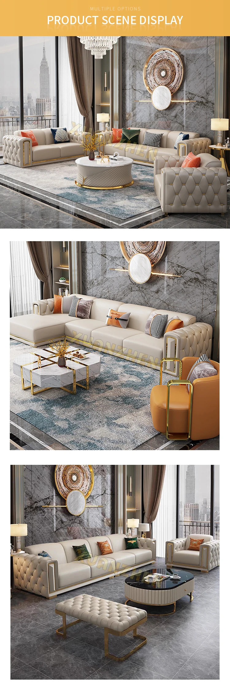 Factory Luxury Sofa Set Furniture Modern Leather Sectional Sofa Living ...