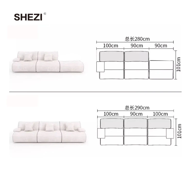 SHEZI Customized Modern Italian High-End Fabric Sectional Sofa Set for ...