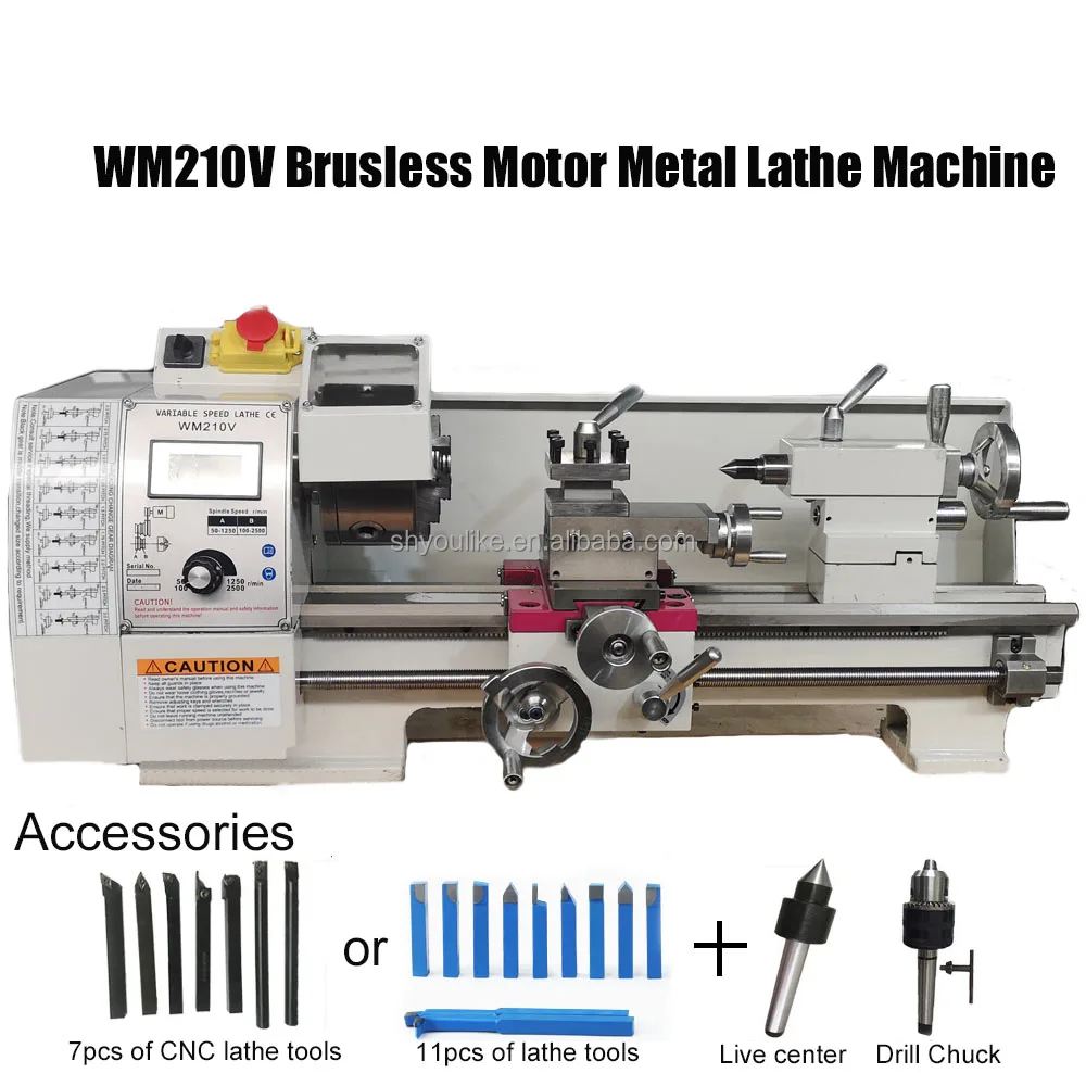 1100W Brushless WM210V Bench Lathe Machine - Mini Metal Lathe
