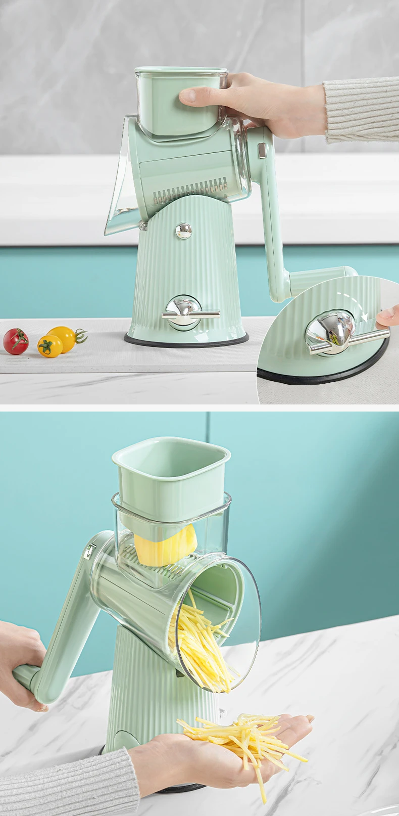 Rotary Cheese Grater Shredder Chopper Round Tumbling Box Mandoline ...