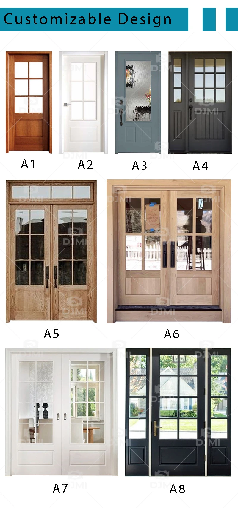 American Style White Primed Panel Design Solid Wood Door