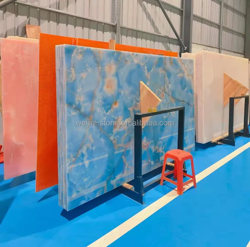 Blue Onyx Marble Slab - Translucent, Polished, Customizable