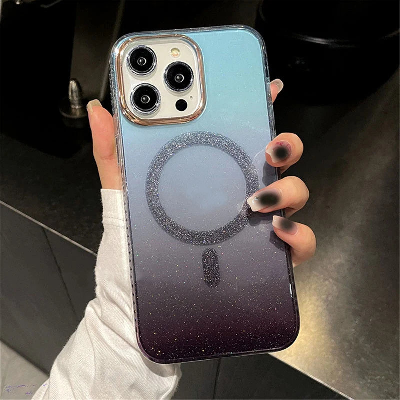 Luxury Glitter Magnetic Wireless Charge Gradient Mobile Case For Iphone ...