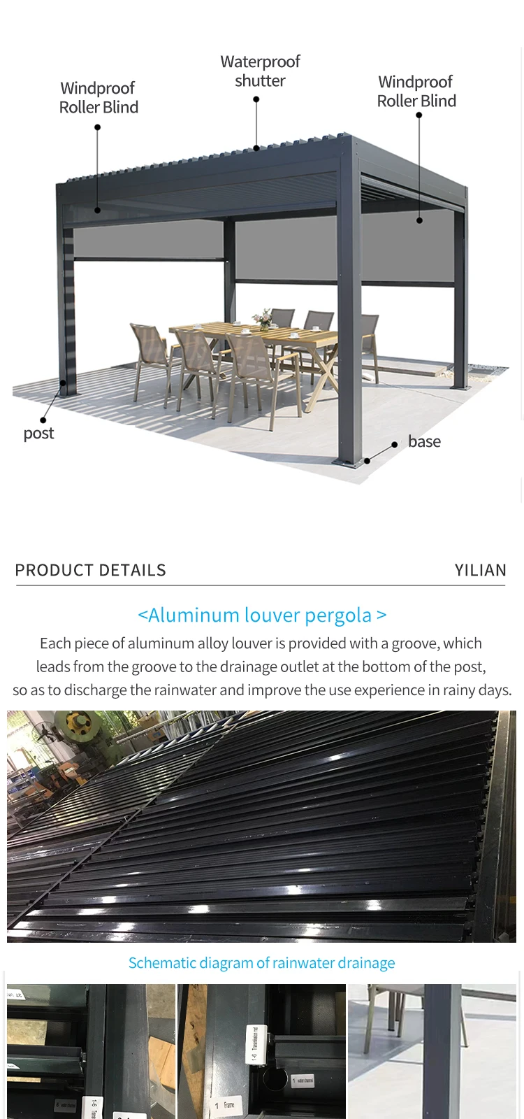 Pergola Gazebo Outdoor Aluminum Pergola Bioclimatica Metal Modern 3x4m ...