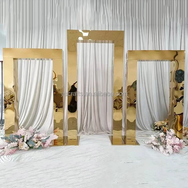 Luxury square Gold Mirror Acrylic Arch Wedding Acrylic Arch Backdrop ...
