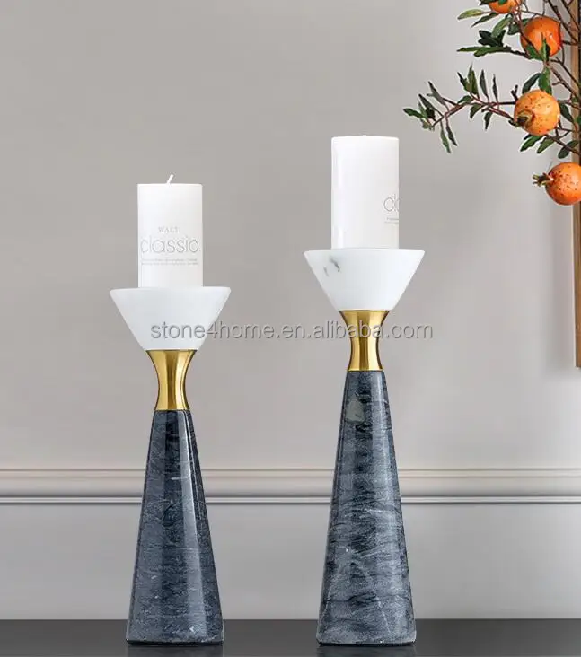 Luxury Home Decor: Black Marble Candle Holder with Gold Inlay