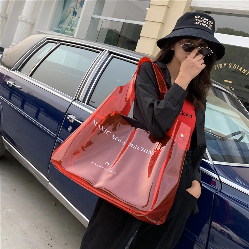 Supermarket Clear Shopping Bags Women Clear Pvc Handbag Transparent Eco ...