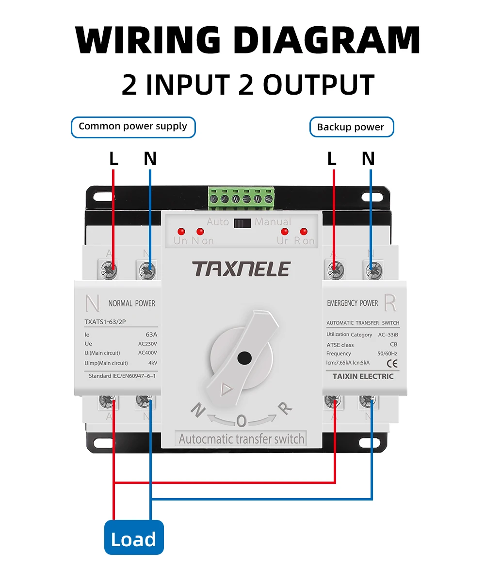 ATS Dual Power Automatic Transfer Switch - 230V 63A