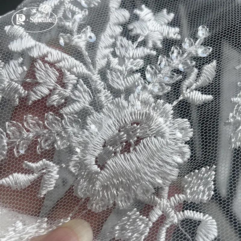Handmade Sequins Embroidery Embroidered Mesh Transparent Fabric Wedding ...