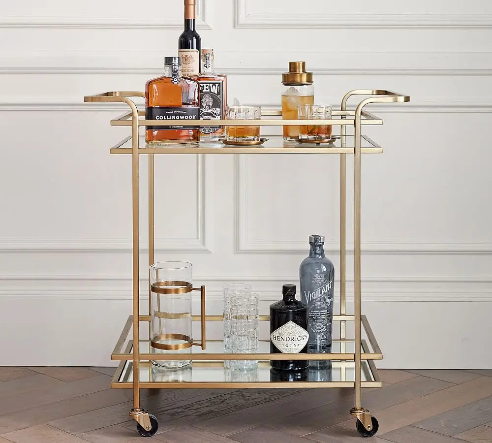 2-Tier Serving Cart with Wheels and Handle Metal Bar Cart Rolling Wine ...