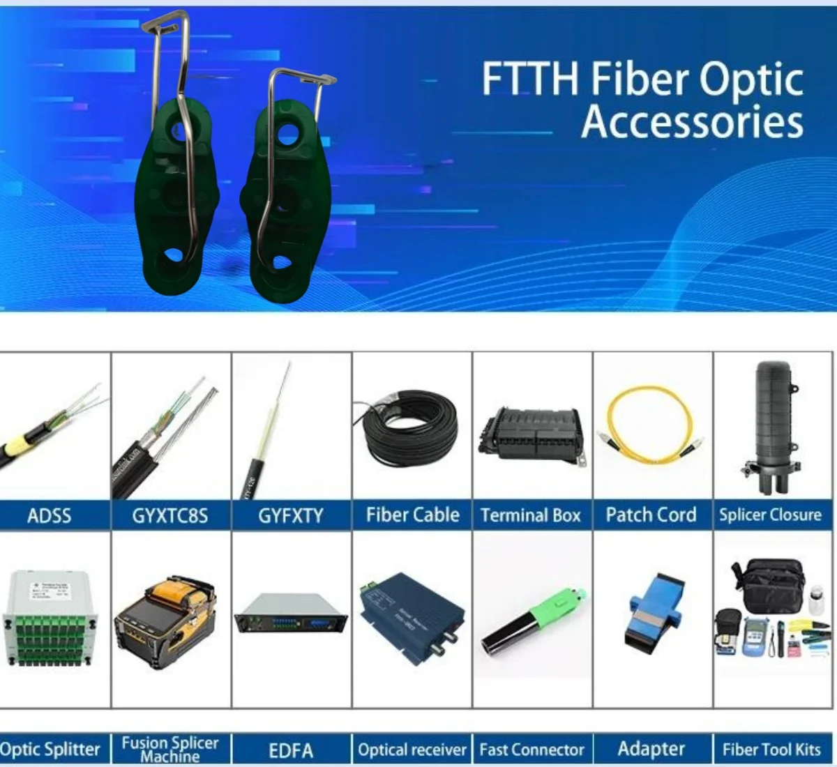 Opt PA6 Fiber Tension Clamp Suspension Drop Wire Clamp MultiPort Flex ...