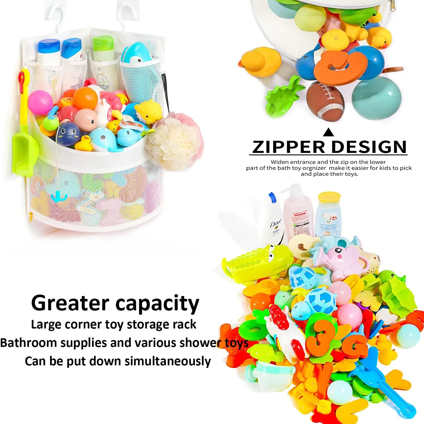 Large Capacity Baby Mesh Bath Toy Organizer Mesh Bathtub Toy Holder ...