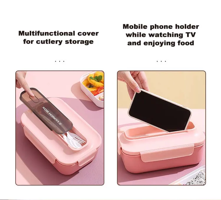 Plastic Office School Lunch Container with Spoon Bento