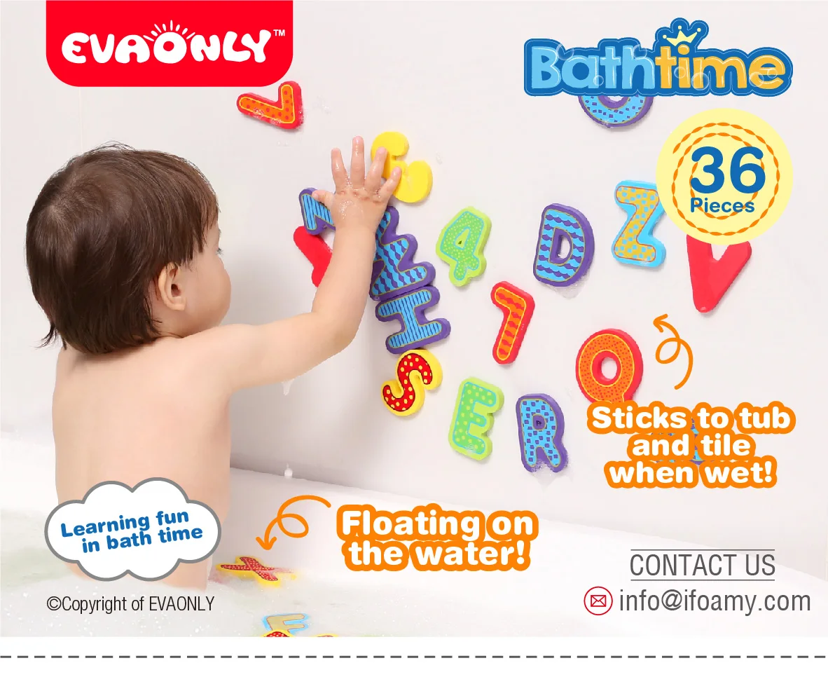 Evaonly 36pc Alphabets (a-z) And Number(0~9) Bath Foam Stickers Bath Time Foam Stickers Fun In ...