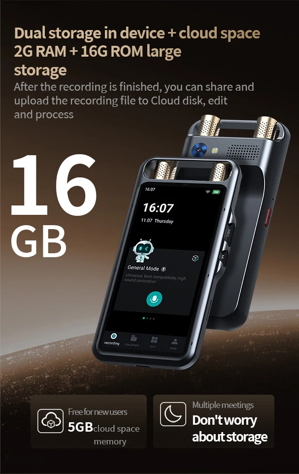 VORMOR M5 Portable 16GB Digital Voice Recorders Device Smart WIFI ...