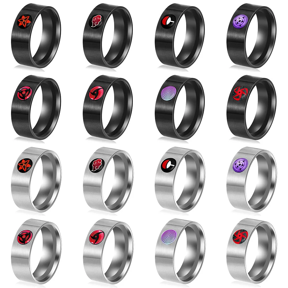 New Anime Rings Akatsuki Uchiha Sharingan Stainless Steel Ring Narutos ...