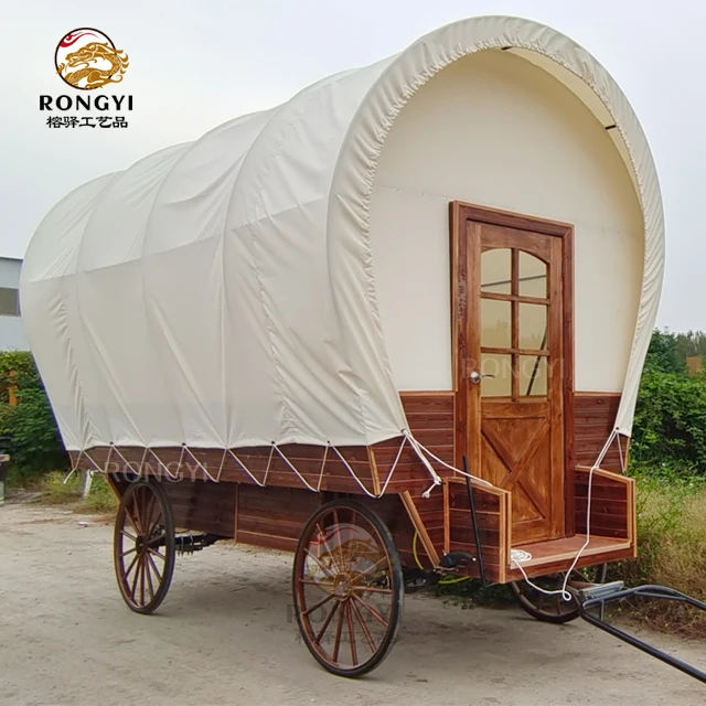 Outdoor Luxury Mobile Carriage Tent House Wooden Covered Wagon Tent ...