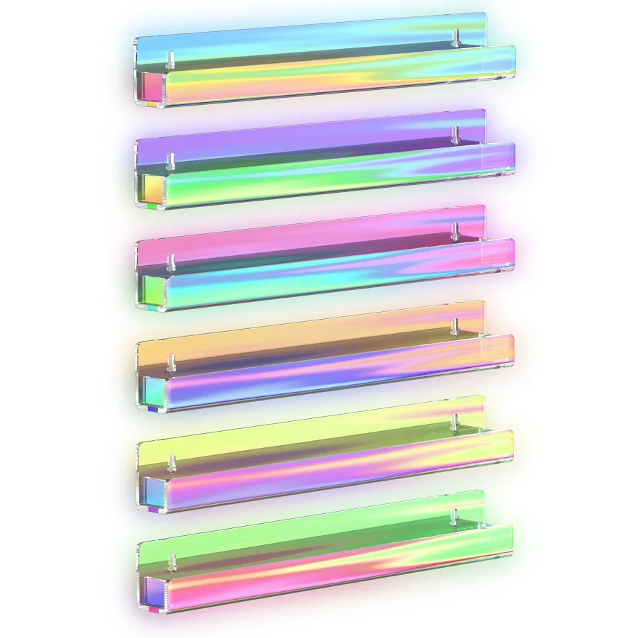 Neon Rainbow Iridescent Acrylic Floating Shelves
