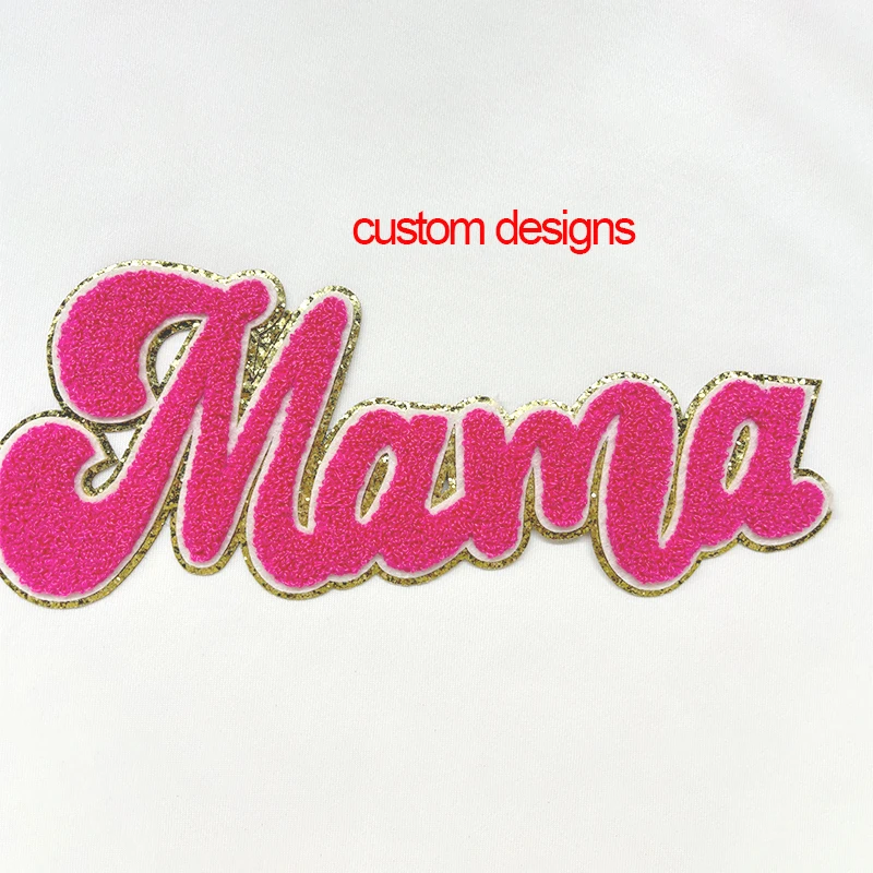 Mother's Day Gold Border Embroidery Mom Patches Iron On