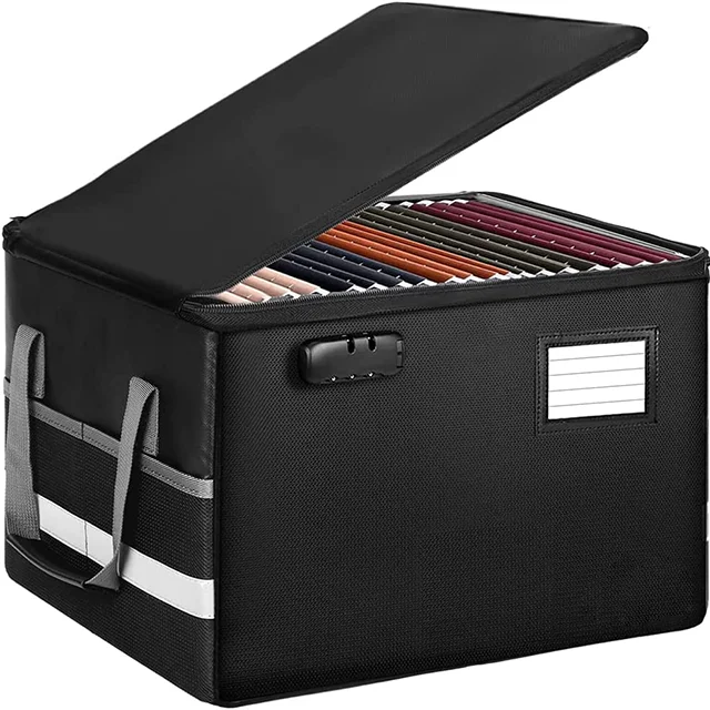 Collapsible Portable Fireproof File Storage Box With Lock Document ...