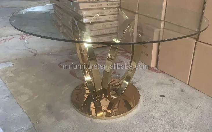 Luxury Golden Metal Round Table with Tempered Glass Top