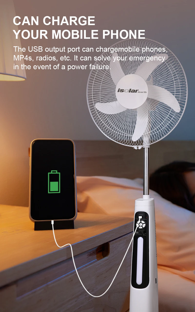 16 Inch Rechargeable Stand Fan with LED - Portable Cooling