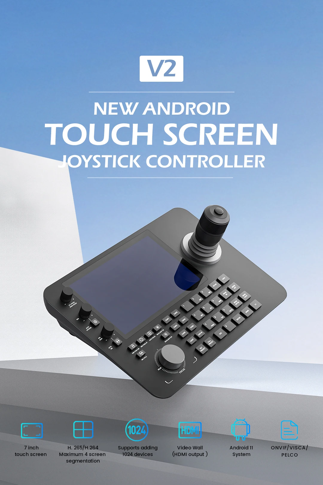 MYTECH 4D Joystick IP PTZ Controller - 7 Inch LCD Display